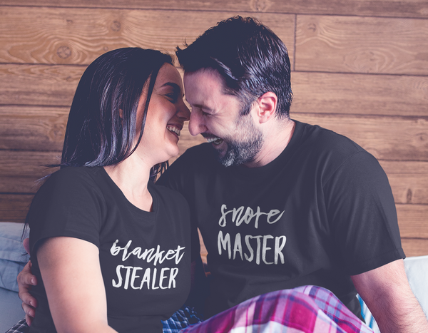 Couples Shirts Funny Pajamas Snore Master and Blanket Stealer – Matchizz